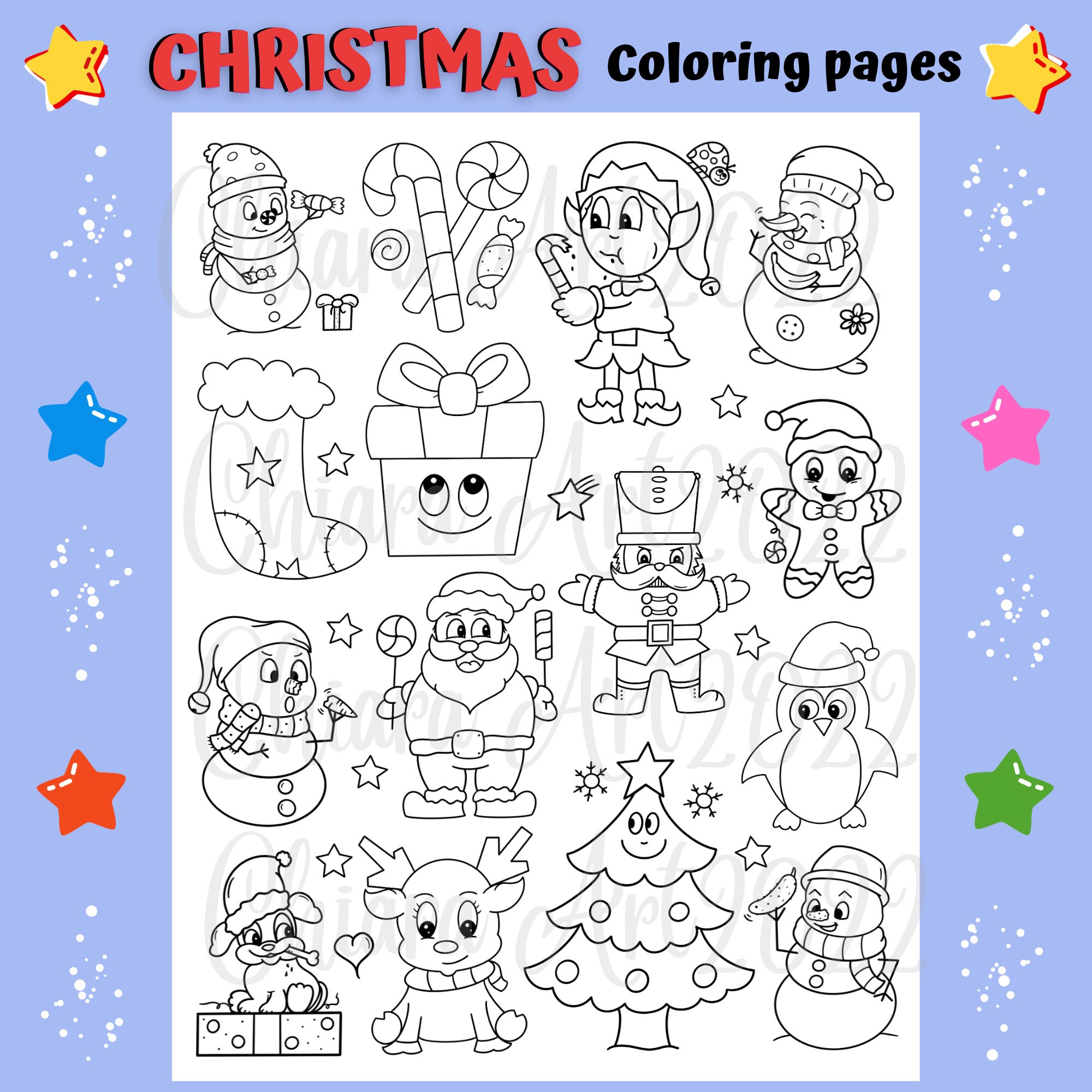 Easy Christmas Doodle Coloring Pages for Kids and Adults Cute - Etsy
