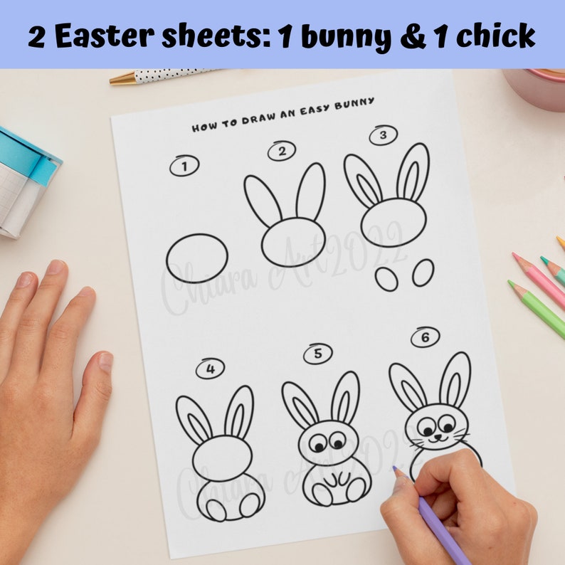 How to Draw a Bunny Easy for Kids, Drawing Easter Step by Step, How to ...
