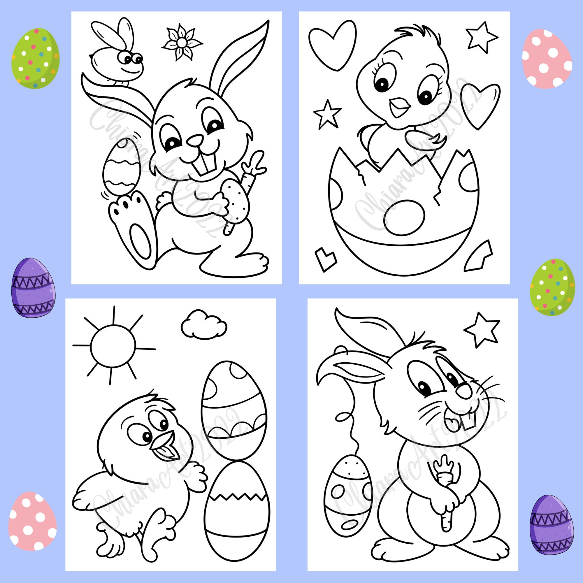 Easter Coloring Pages for Kids Printable, Fun Easter Bunny Coloring ...