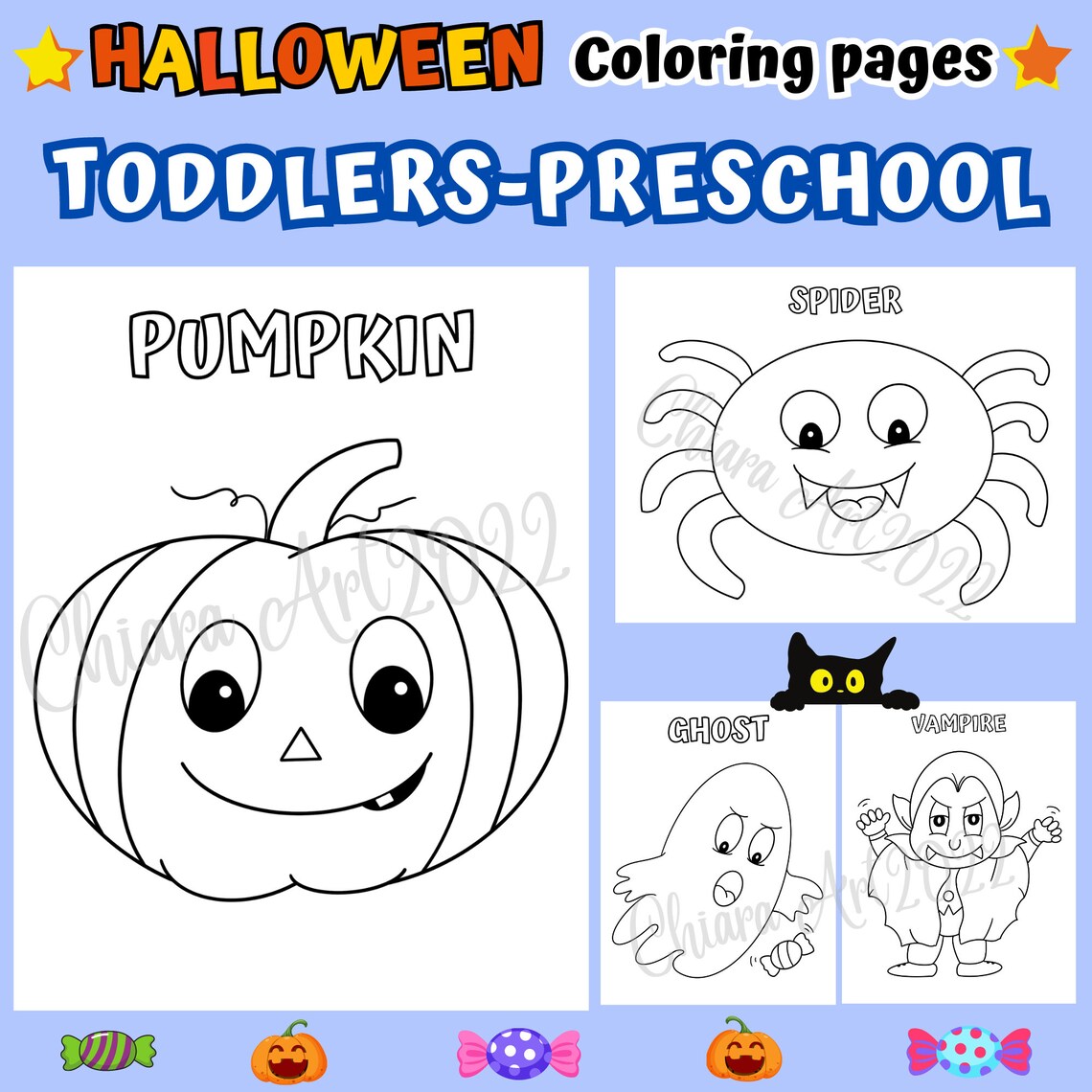 Halloween Coloring Pages for Toddlers and up Printable, Halloween ...