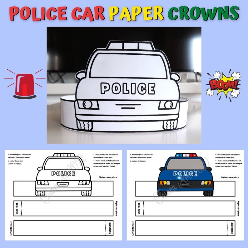 Police Car Paper Crown for Kids, Police Party Printable, Police Themed ...