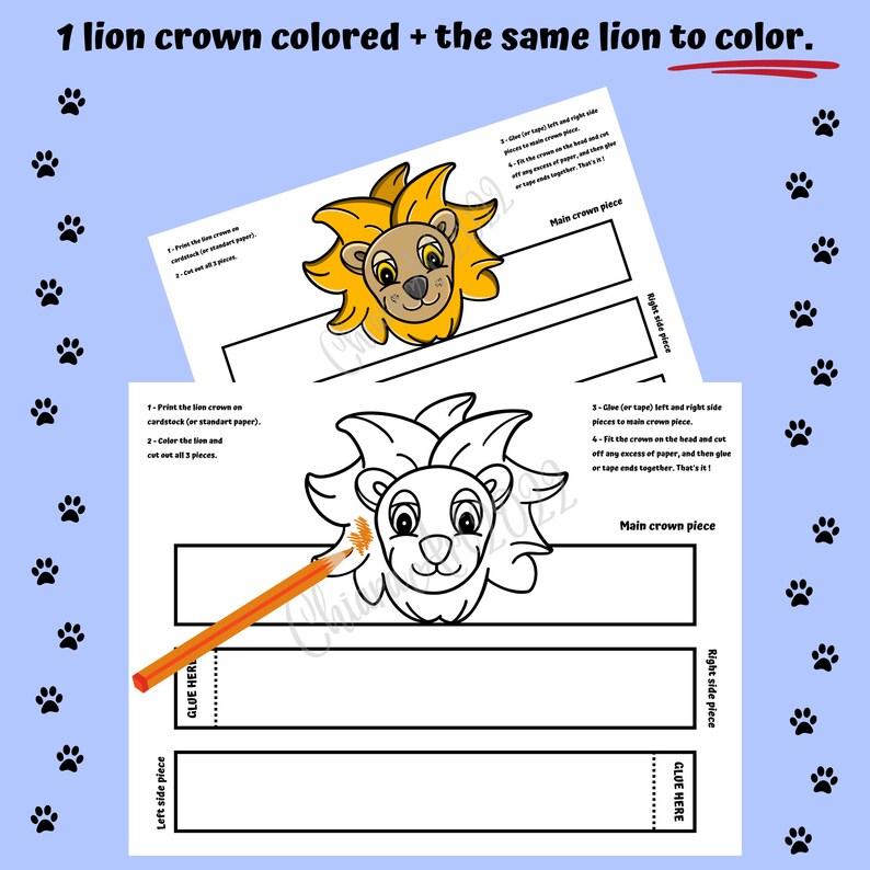 Lion Paper Crown for Kids Printable Lion Birthday Decoration - Etsy