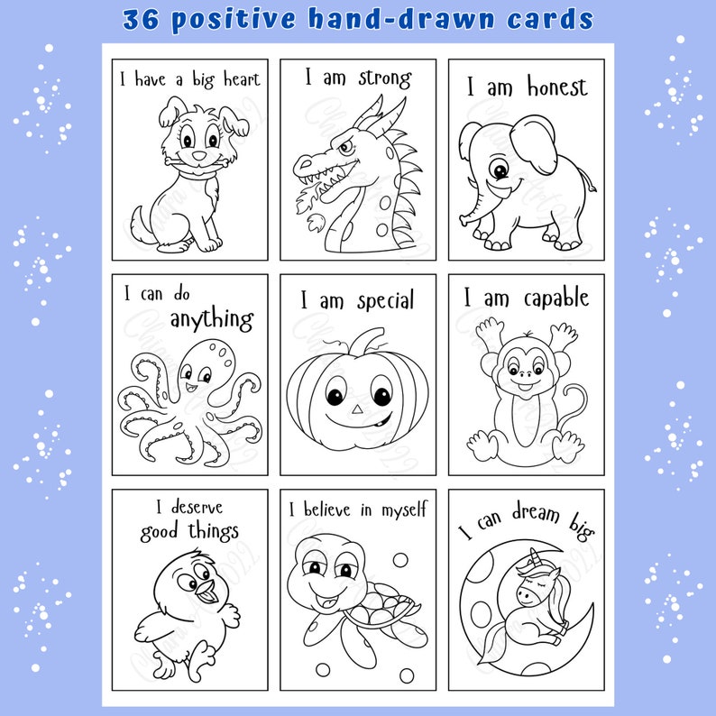 Positive Affirmation Cards for Kids, Motivational Coloring Cards for ...