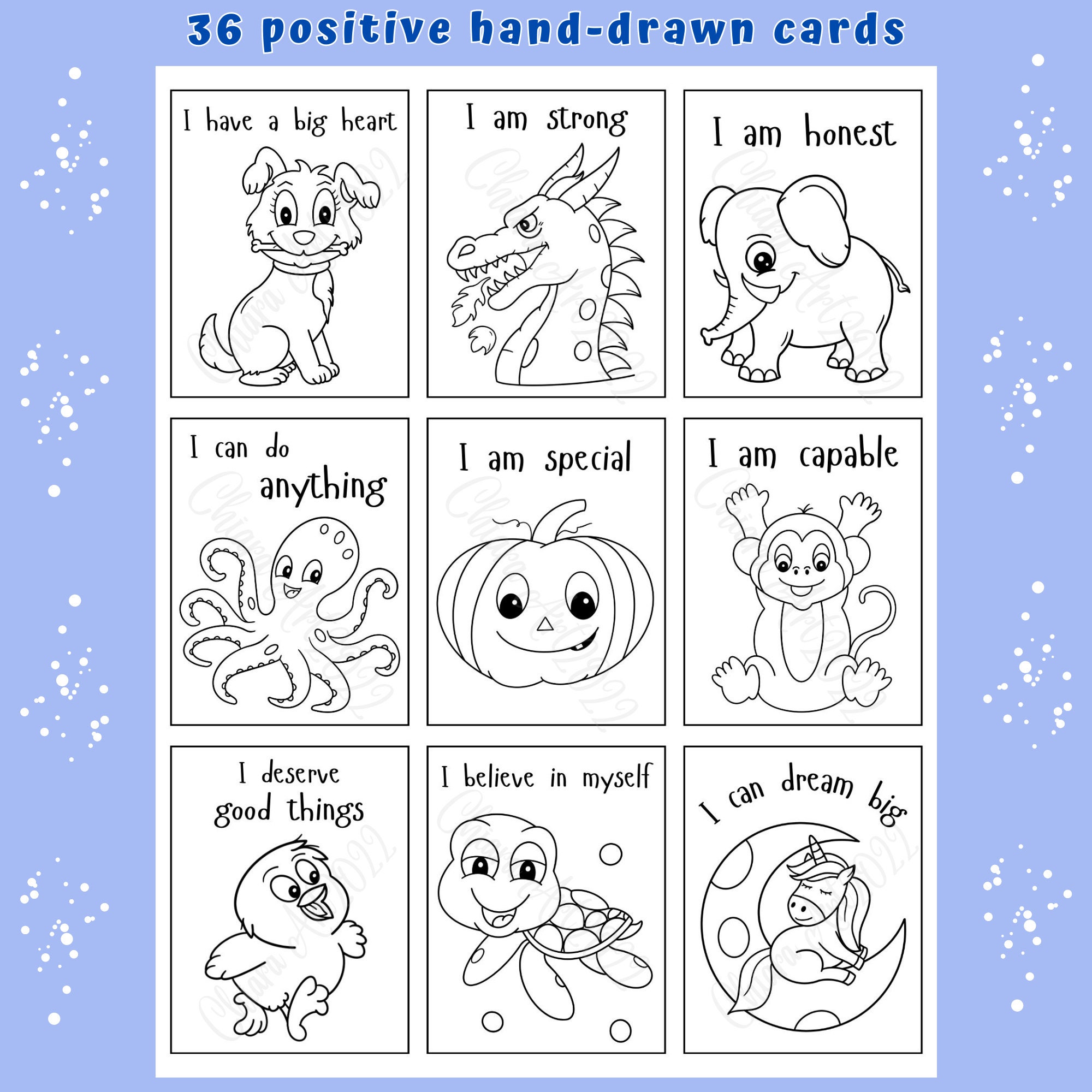 Positive Affirmation Cards for Kids, Motivational Coloring Cards for ...