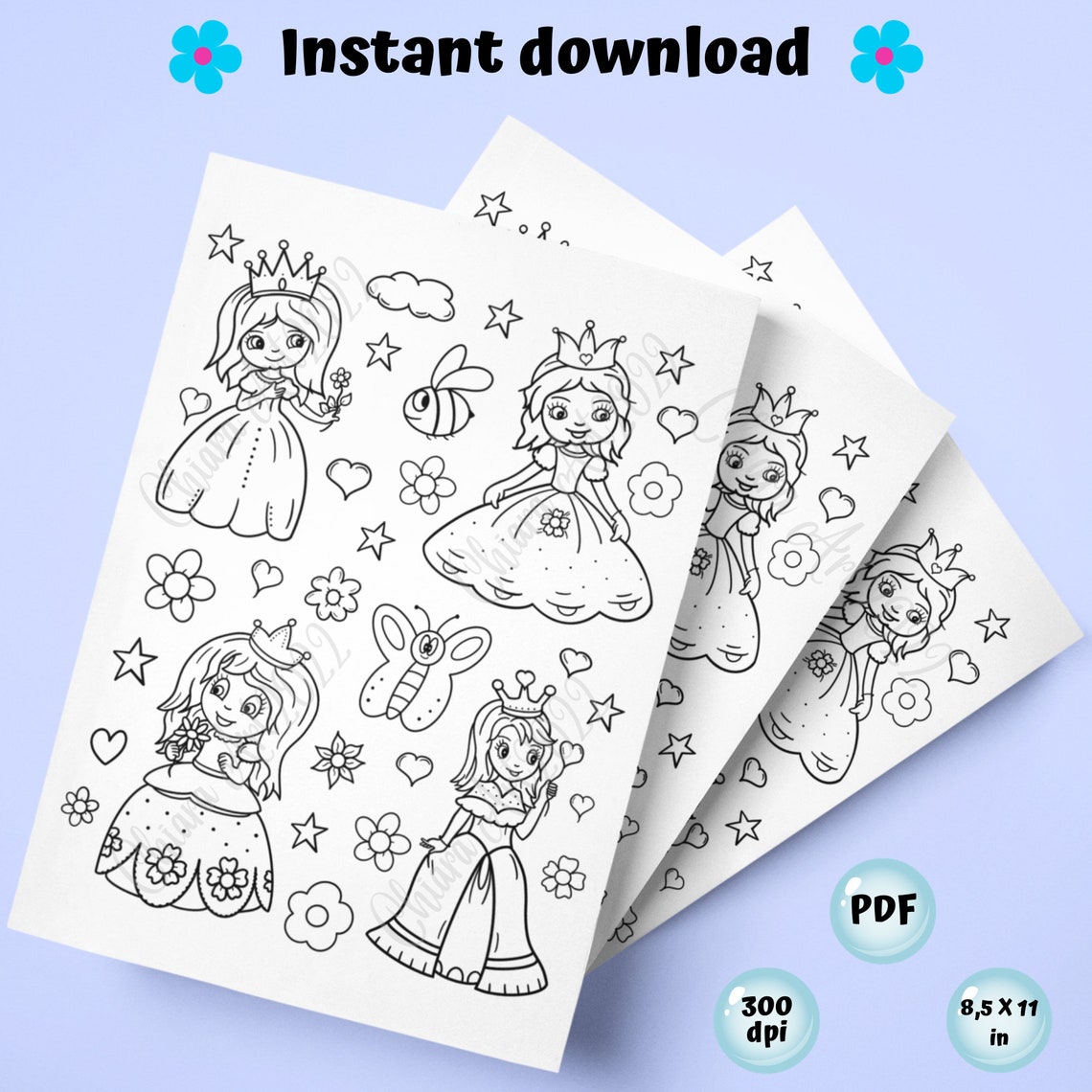 Princess Coloring Page Printable, Easy Princess Coloring Sheet, Cute ...