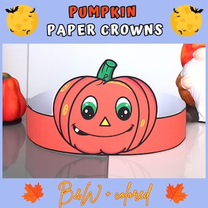 Pumpkin Paper Crown Printable, Halloween Paper Hat DIY, Autumn Paper ...