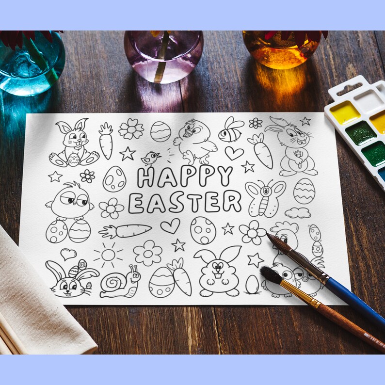 Happy Easter Coloring Page for Kids Printable, Cute Easter Doodle ...