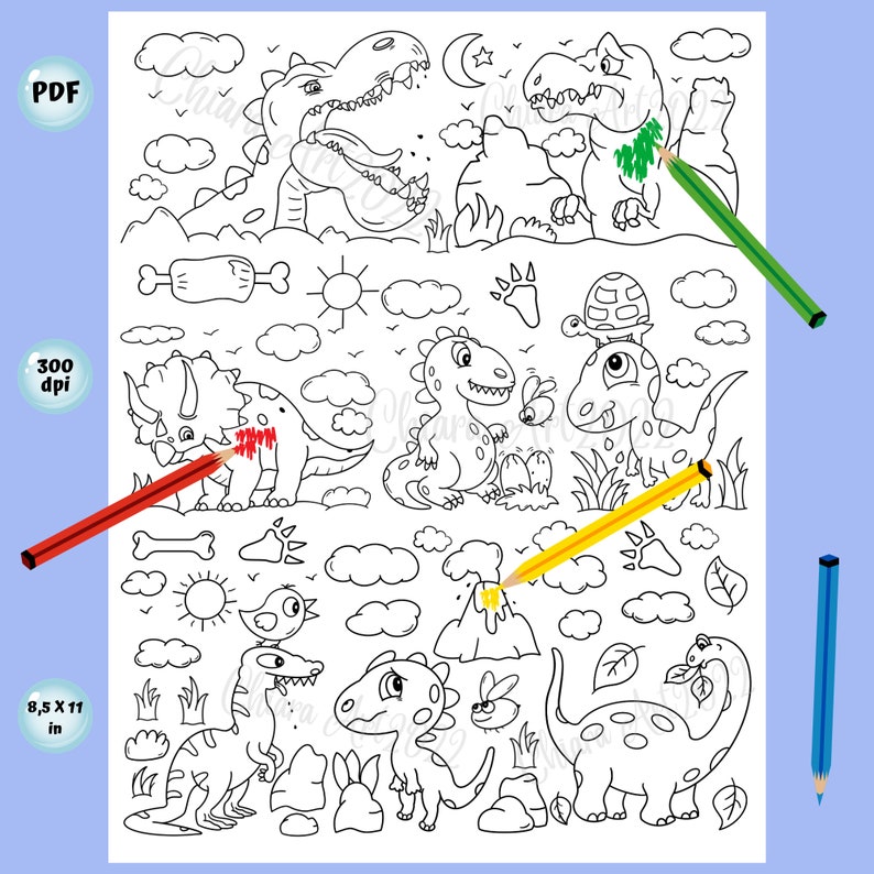 Dinosaur Doodle Coloring Page Printable, Cute Dinosaur Coloring Sheet ...