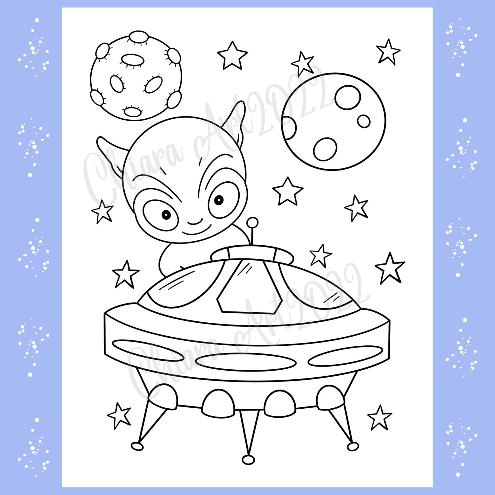 Alien Coloring Pages for Kids, Cute Alien Coloring Sheet Printable, UFO ...