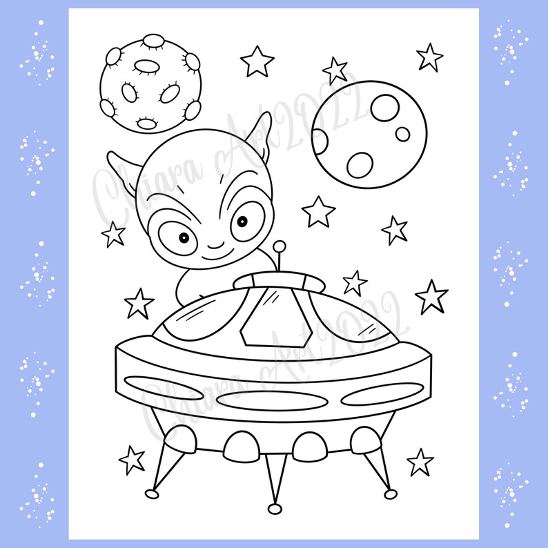 Alien Coloring Pages for Kids, Cute Alien Coloring Sheet Printable, UFO ...