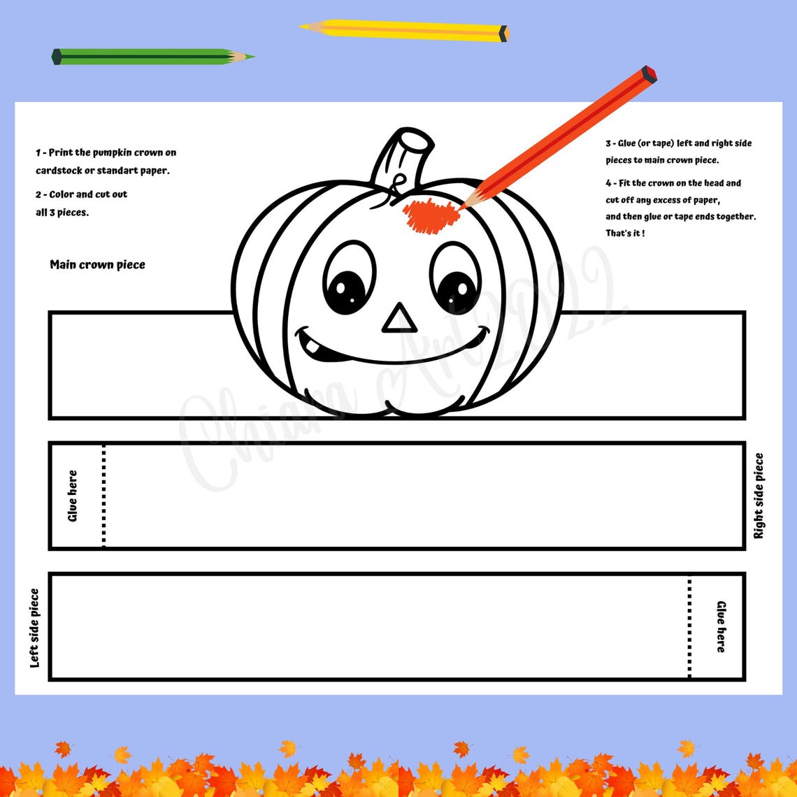 Pumpkin Paper Crown Printable, Halloween Paper Hat DIY, Autumn Paper ...