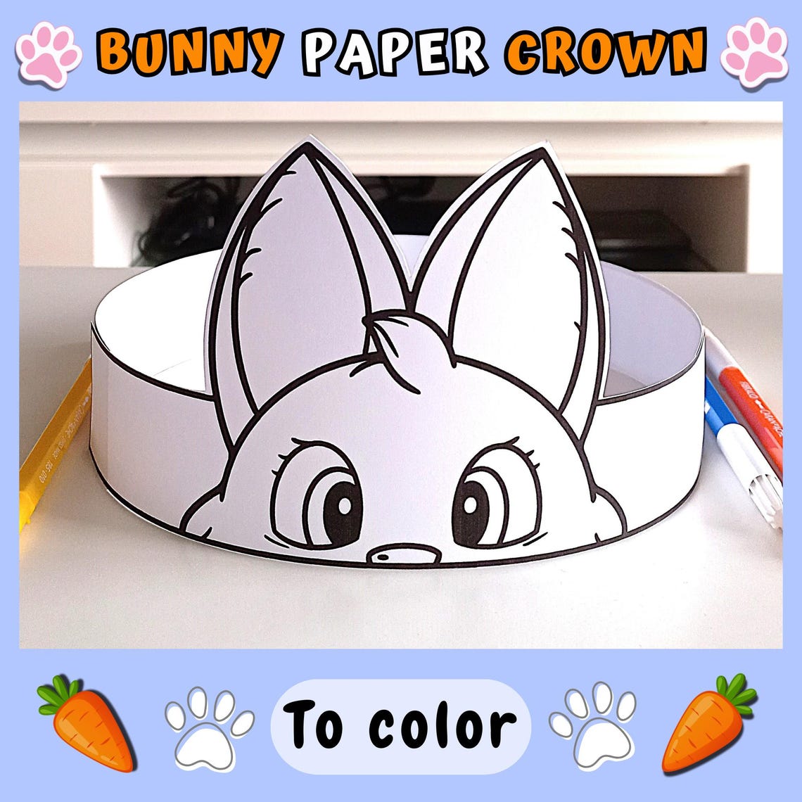 Bunny Paper Crown Printable, Rabbit Paper Hat DIY, Bunny Headband ...