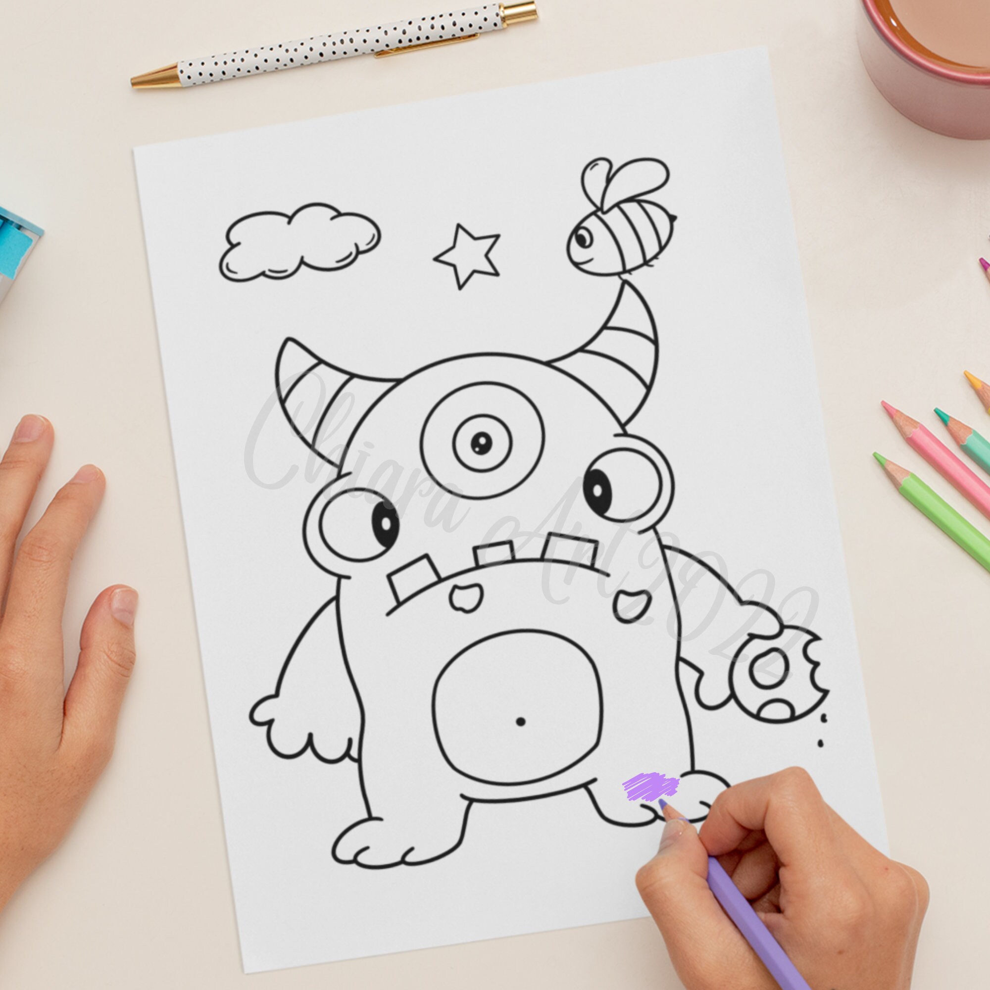 Friendly Monster Coloring Pages for Kids, Easy Monster Coloring Pages ...