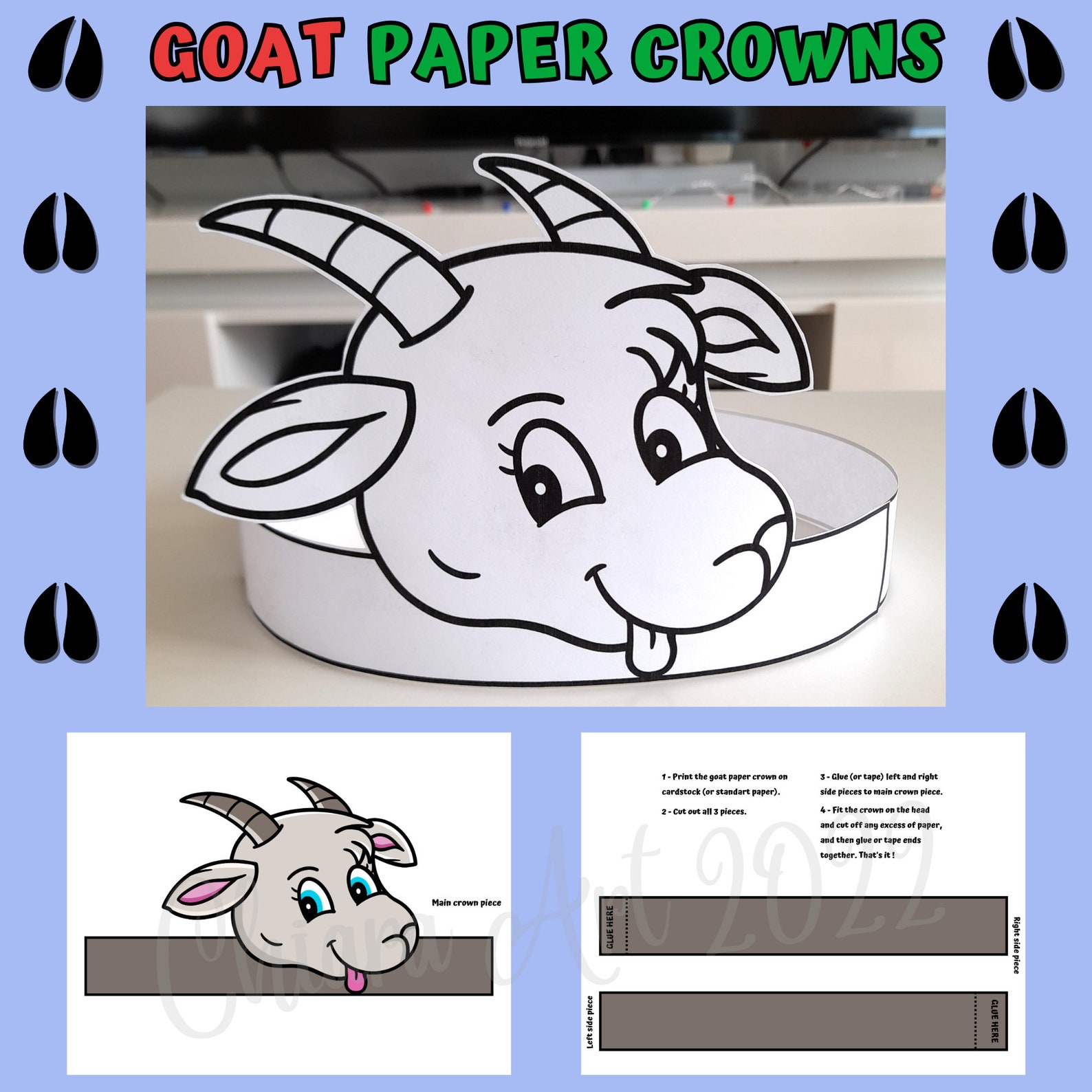 Goat Paper Crown for Kids Printable, Goat Party Hat for Preschool and ...