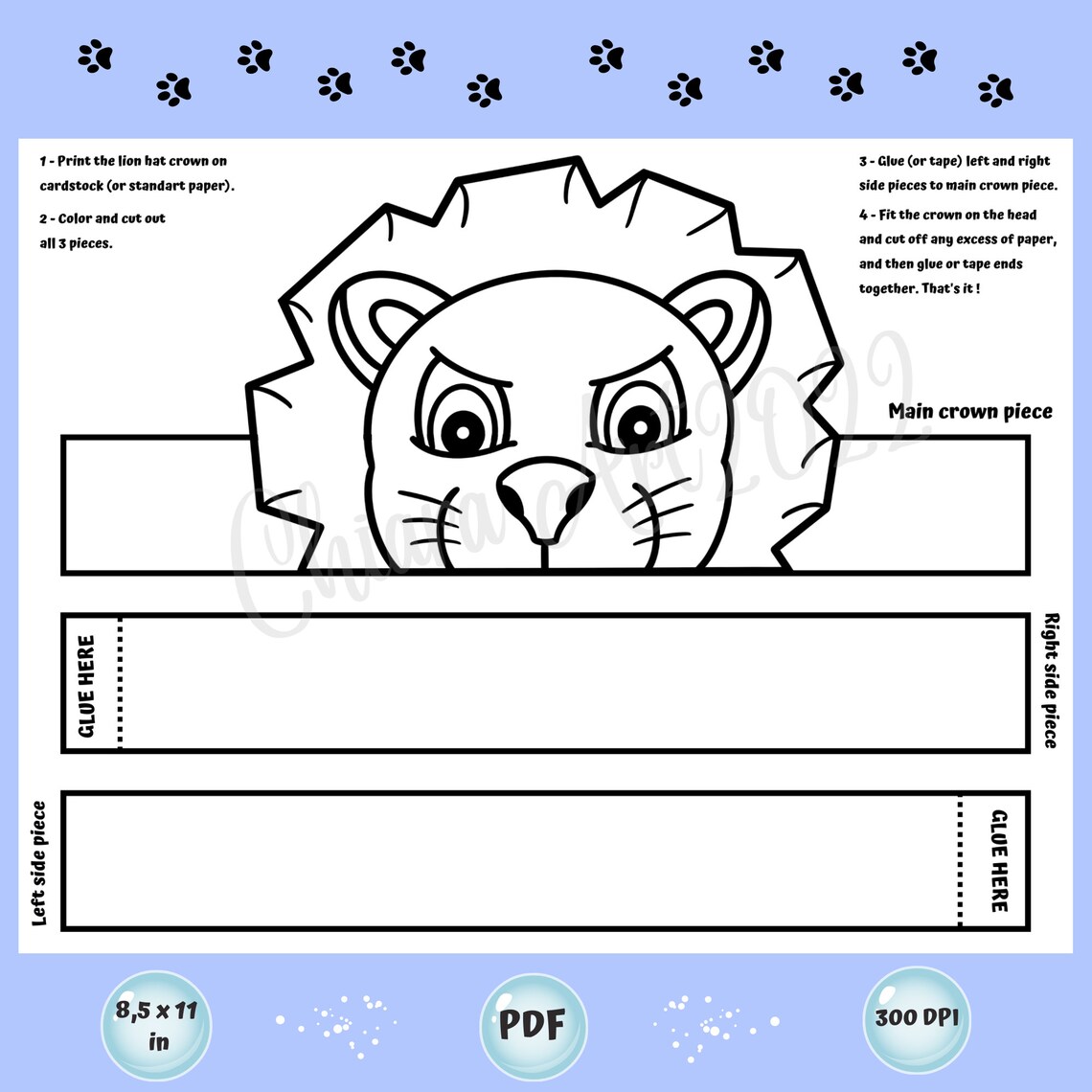 Lion Paper Crown for Kids Printable, Lion Birthday Decoration, Lion ...