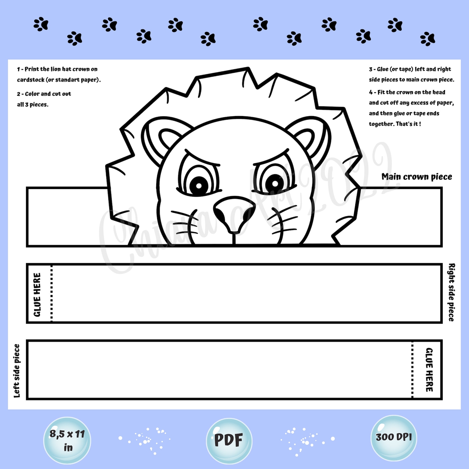 Lion Paper Crown for Kids Printable, Lion Birthday Decoration, Lion ...