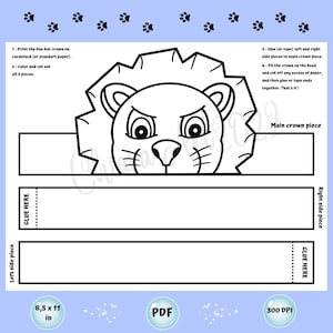 Lion Paper Crown for Kids Printable, Lion Birthday Decoration, Lion ...