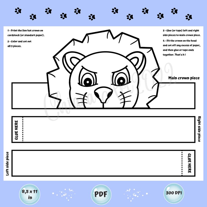 Lion Paper Crown for Kids Printable, Lion Birthday Decoration, Lion ...