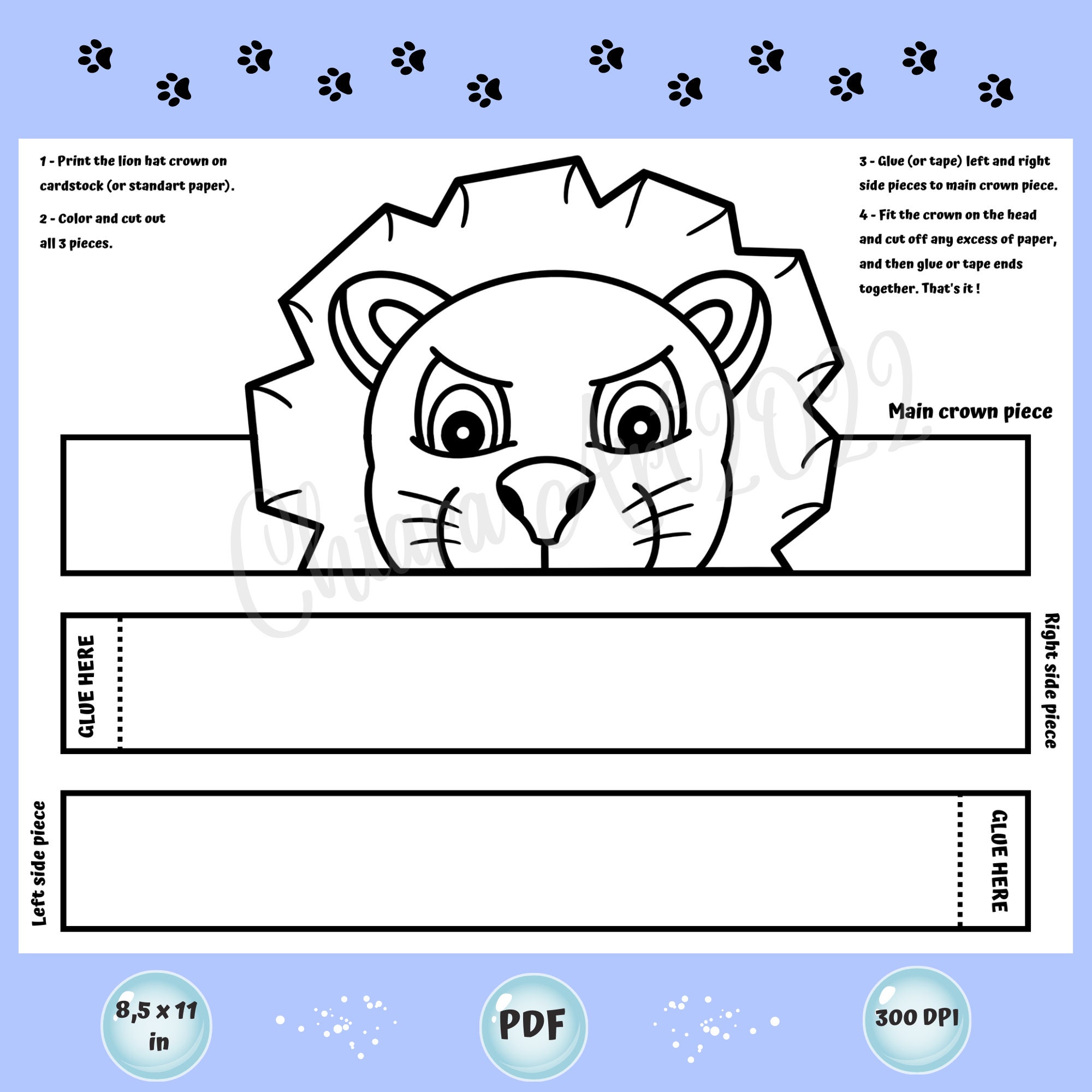 Lion Paper Crown for Kids Printable, Lion Birthday Decoration, Lion ...