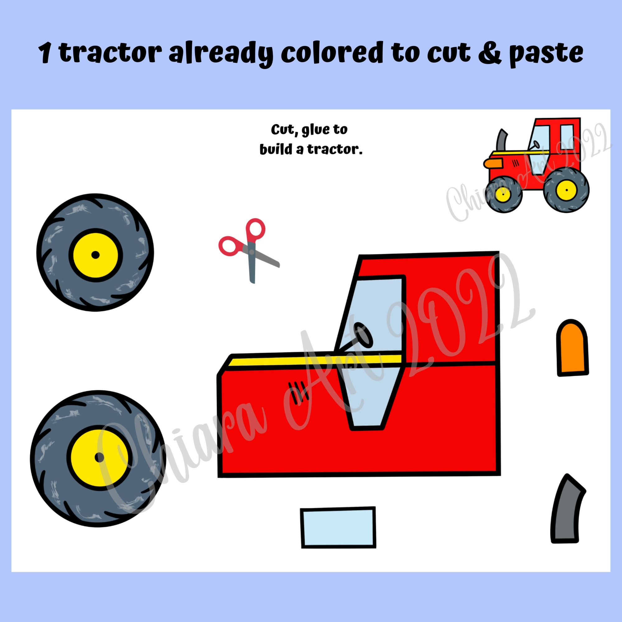 Tractor Cut and Paste Printable, Trailer Hay Craft, Farm Cut Out ...