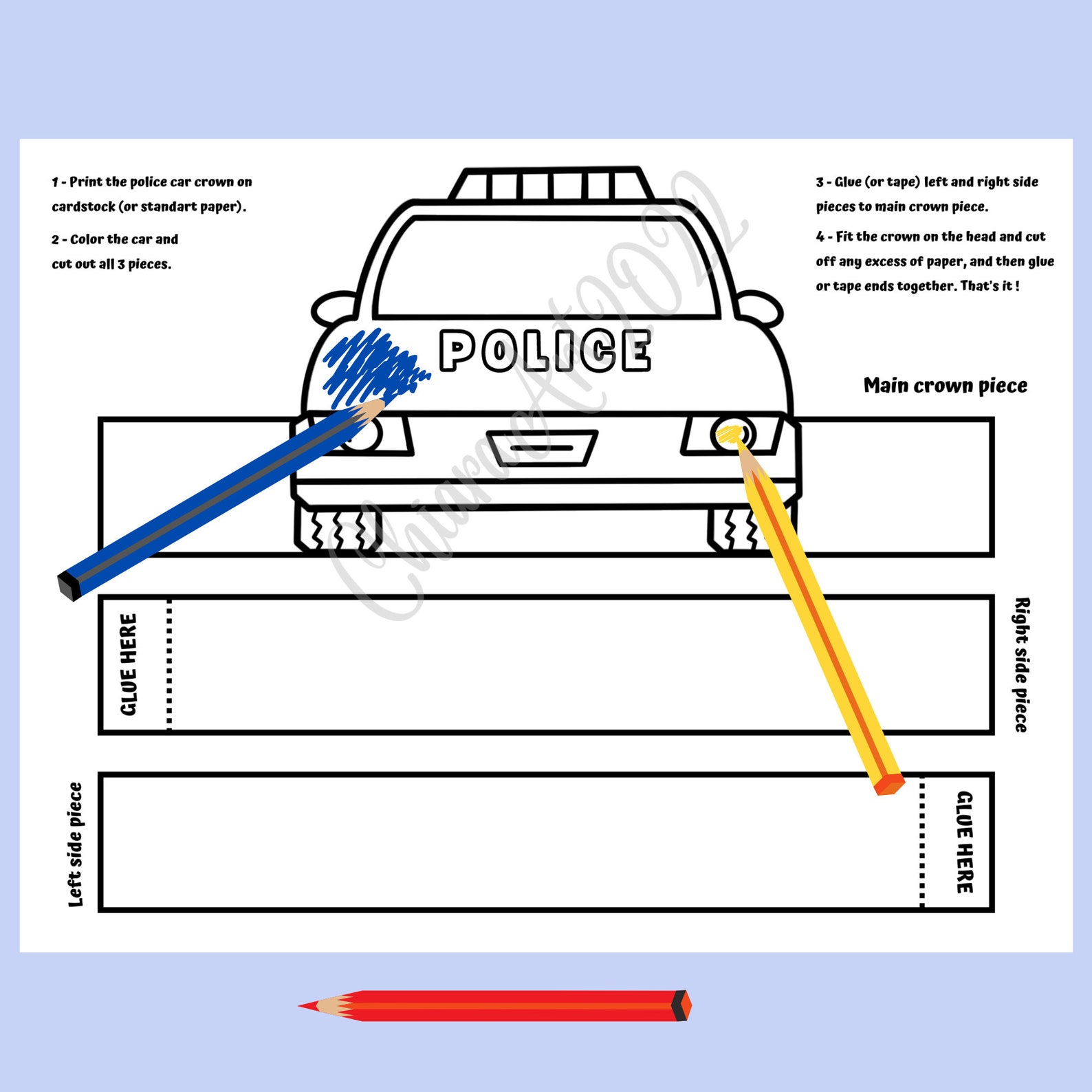 Police Car Paper Crown for Kids, Police Party Printable, Police Themed ...