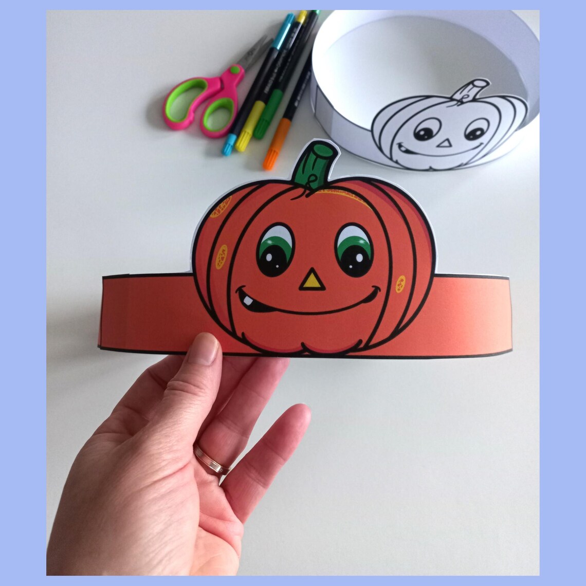 Pumpkin Paper Crown Printable, Halloween Paper Hat DIY, Autumn Paper ...