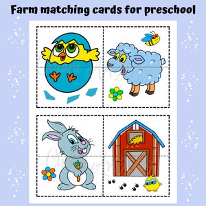 Farm Animal Matching Game Preschool, Farm Activity for Kindergarten ...