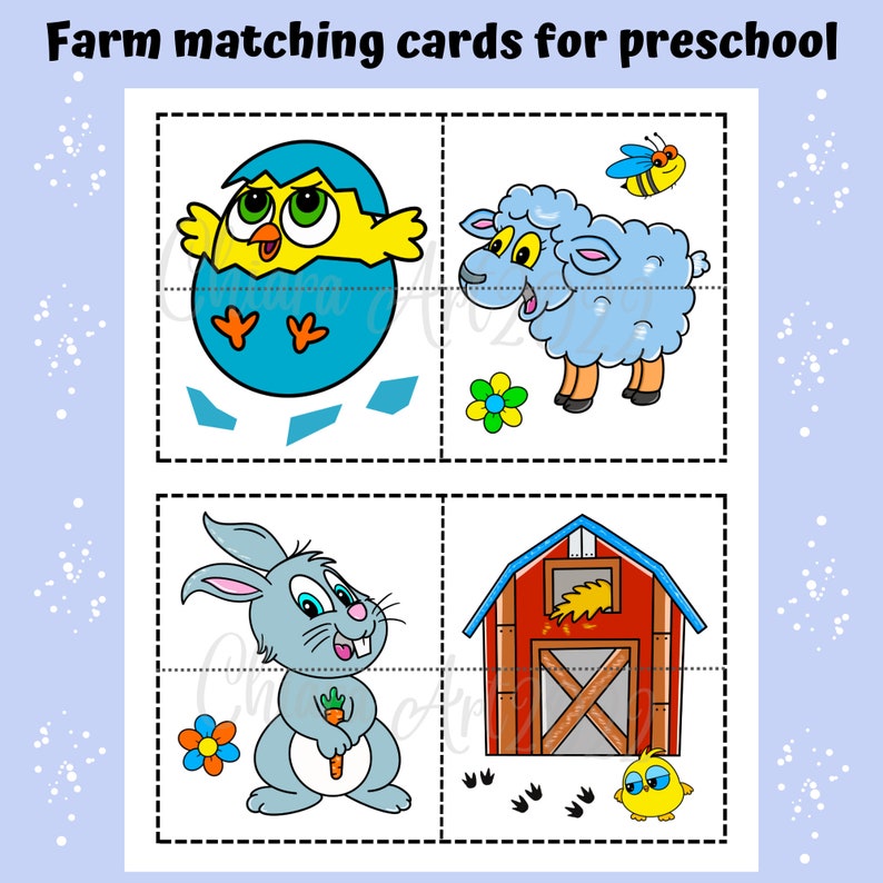 Farm Animal Matching Game Preschool, Farm Activity for Kindergarten ...