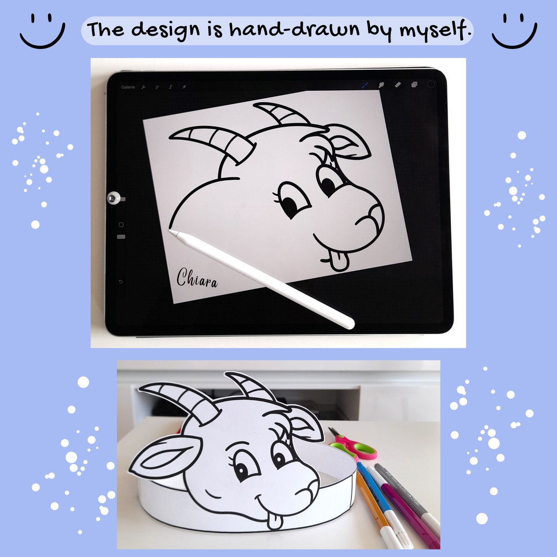 Goat Paper Crown for Kids Printable, Goat Party Hat for Preschool and ...