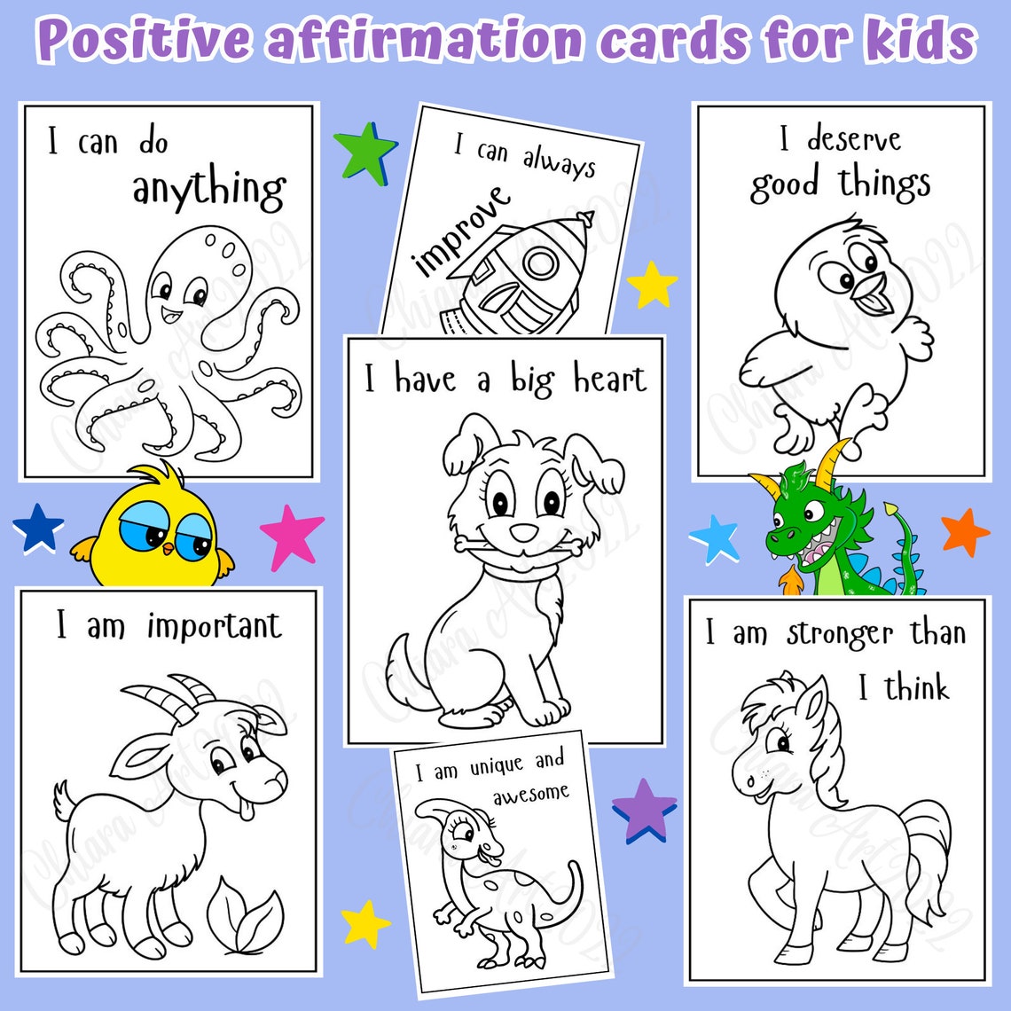Positive Affirmation Cards for Kids, Motivational Coloring Cards for ...