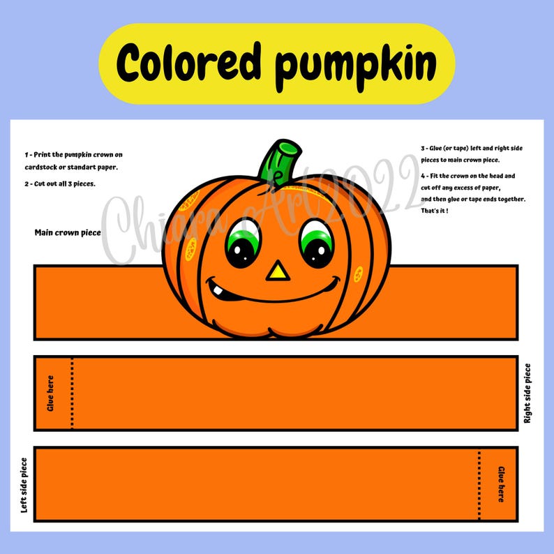 Pumpkin Paper Crown Printable, Halloween Paper Hat DIY, Autumn Paper ...