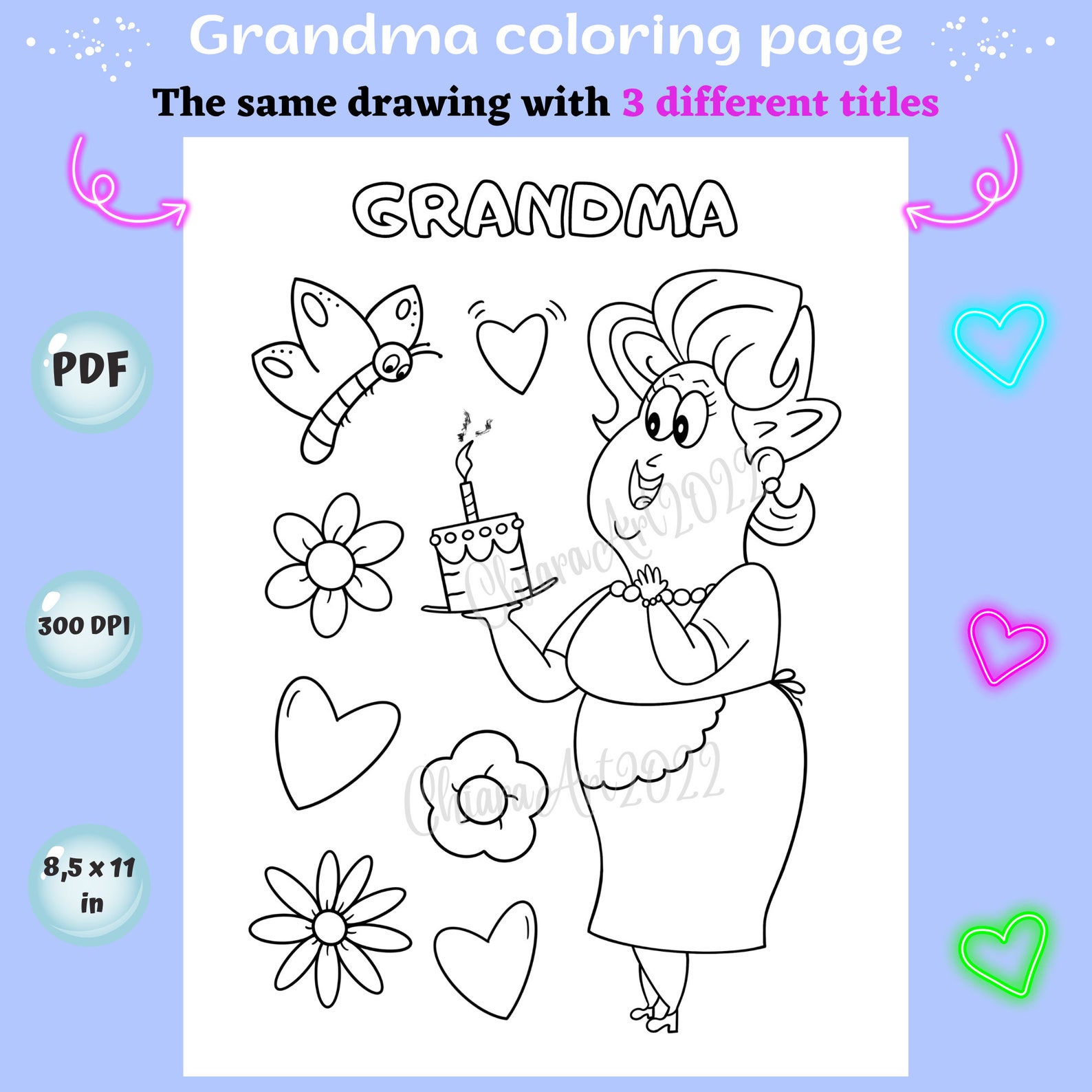 Grandma Coloring Page Printable, Granny Coloring Page for Kids and ...