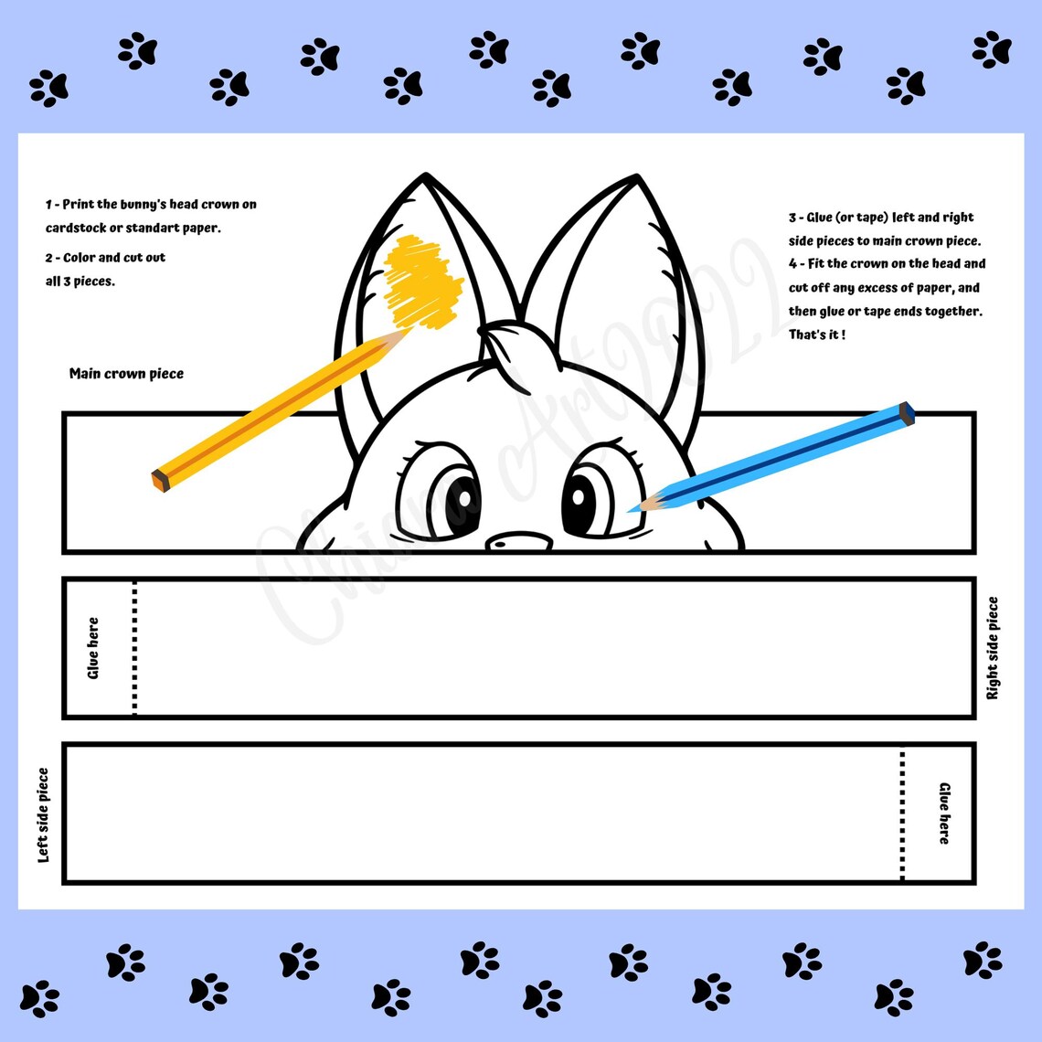 Bunny Paper Crown Printable, Rabbit Paper Hat DIY, Bunny Headband ...