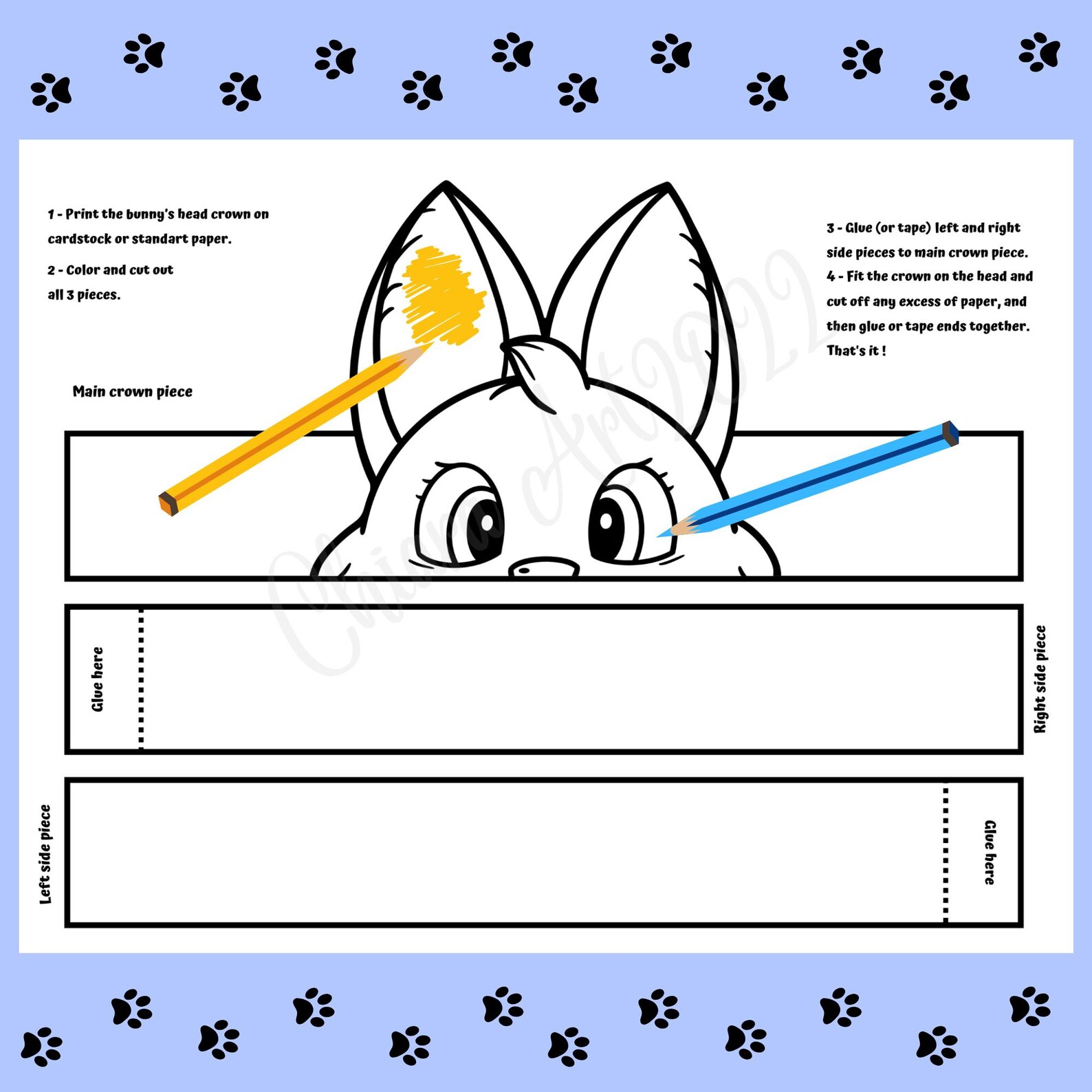 Bunny Paper Crown Printable, Rabbit Paper Hat DIY, Bunny Headband ...