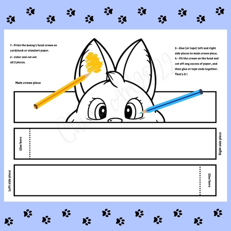 Bunny Paper Crown Printable, Rabbit Paper Hat DIY, Bunny Headband ...