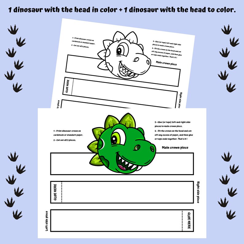 Dinosaur Paper Crown for Kids, Dinosaur Party Hats Printable, Dinosaur ...