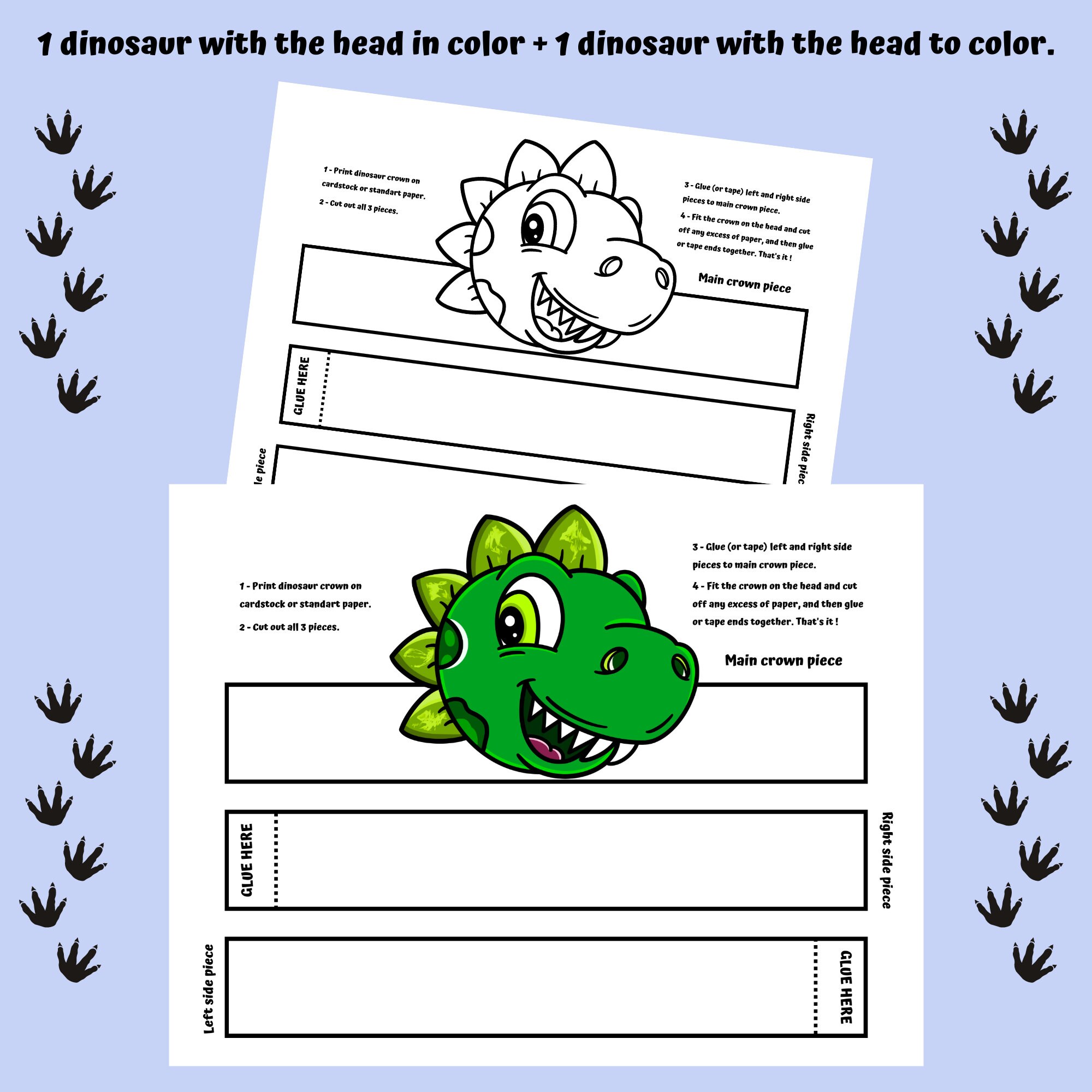 Dinosaur Paper Crown for Kids, Dinosaur Party Hats Printable, Dinosaur ...