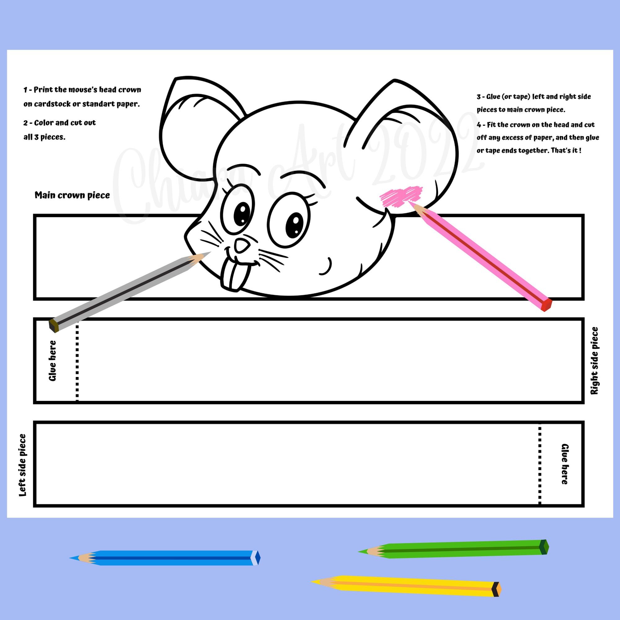 Mouse Paper Crowns Printable, Mouse Paper Hat DIY, Mouse Headband ...