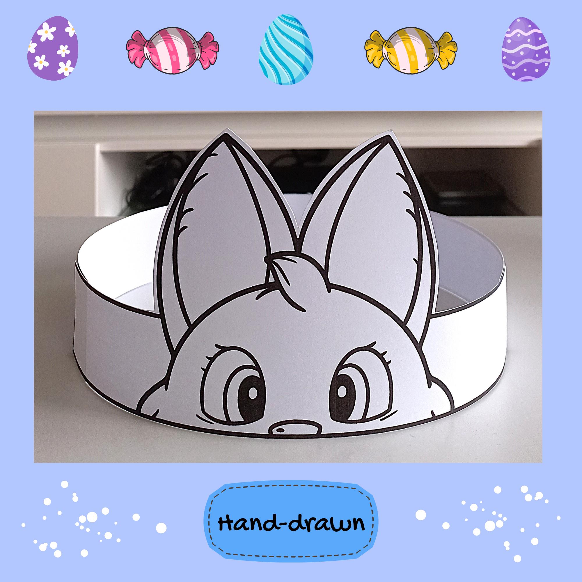 Bunny Paper Crown Printable, Rabbit Paper Hat DIY, Bunny Headband ...