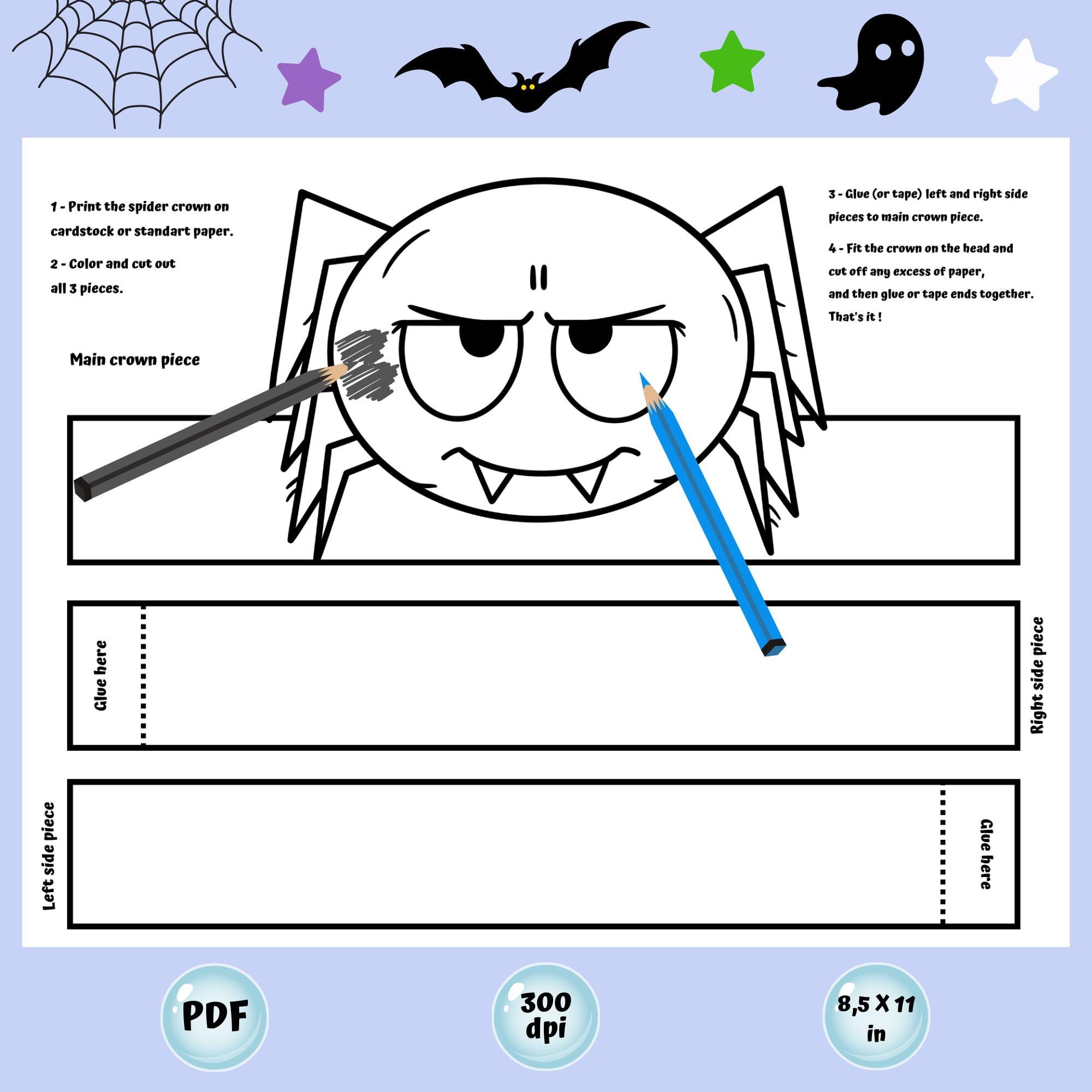 Spider Paper Crown Printable, Spider Paper Hat DIY, Halloween Paper ...