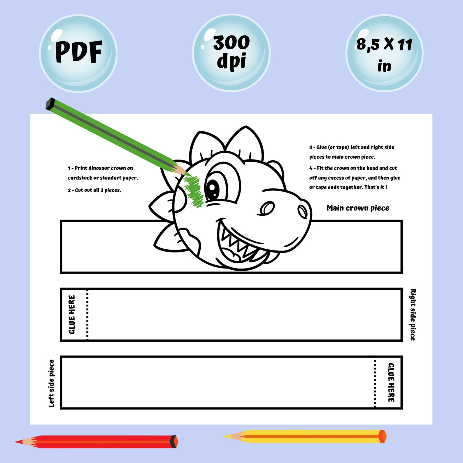 Dinosaur Paper Crown for Kids, Dinosaur Party Hats Printable, Dinosaur ...