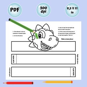 Dinosaur Paper Crown for Kids, Dinosaur Party Hats Printable, Dinosaur ...