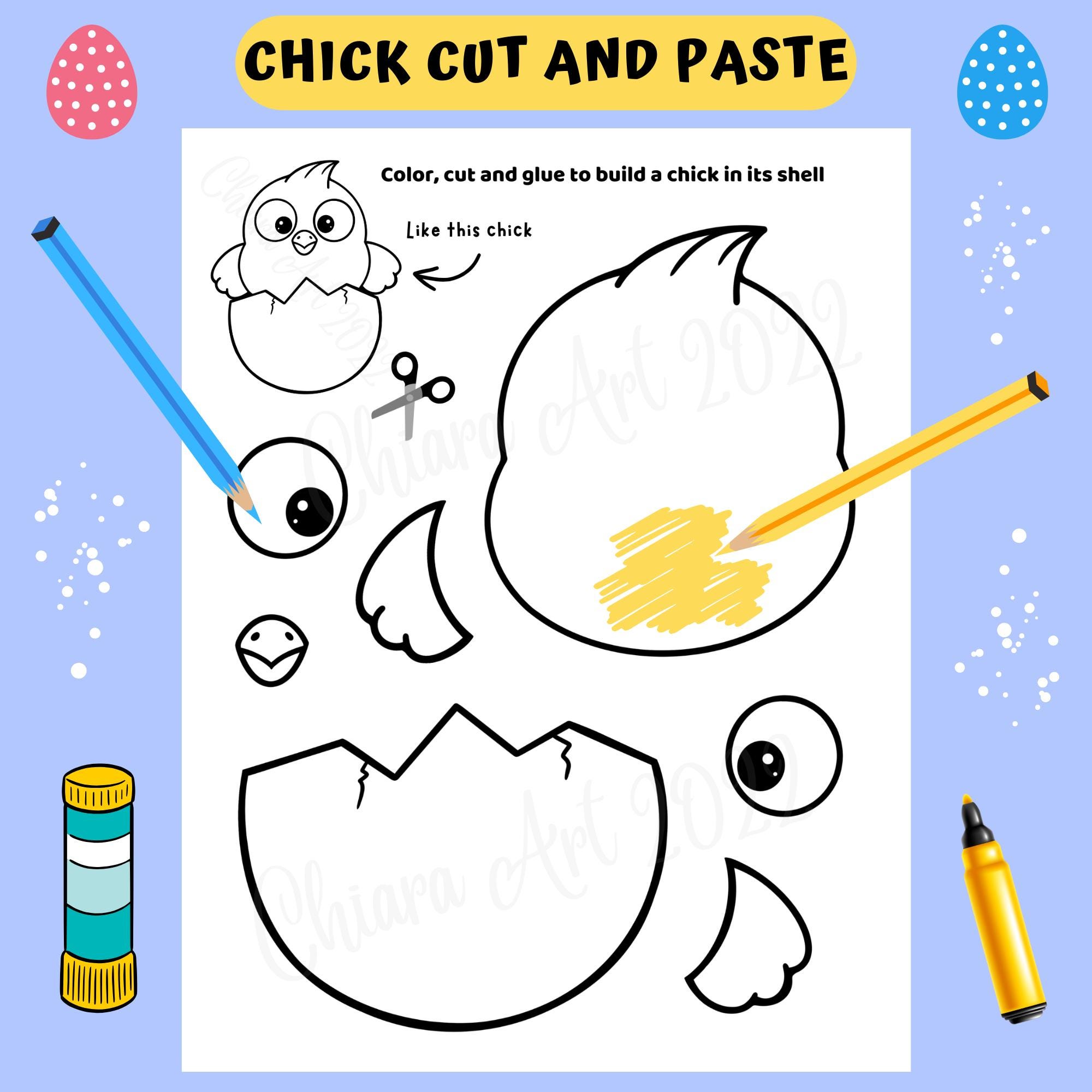 Chick Cut and Paste Printable, Build a Chick in Its Eggshell Preschool ...