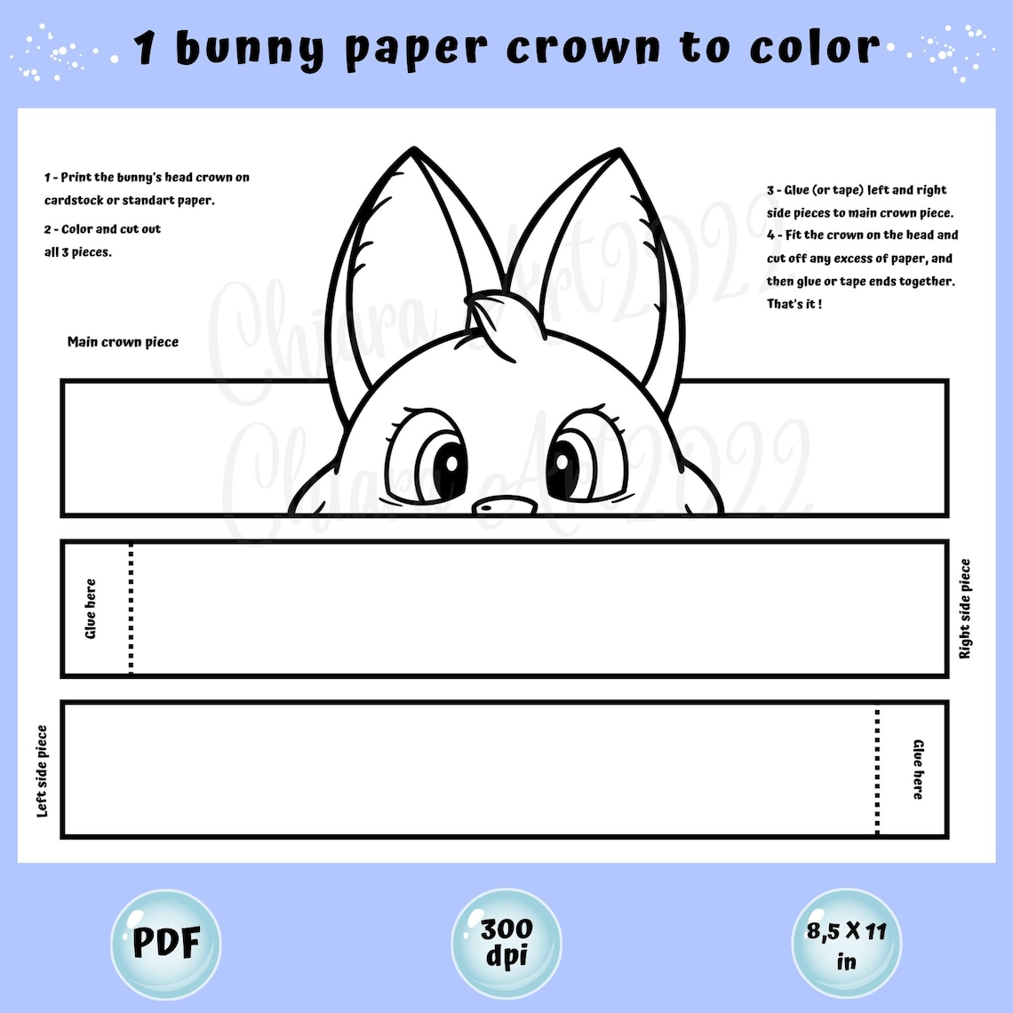 Bunny Paper Crown Printable, Rabbit Paper Hat DIY, Bunny Headband ...