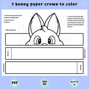Bunny Paper Crown Printable, Rabbit Paper Hat DIY, Bunny Headband ...