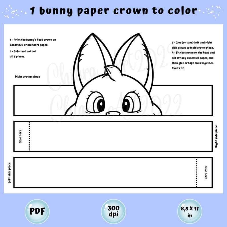 Bunny Paper Crown Printable, Rabbit Paper Hat DIY, Bunny Headband ...