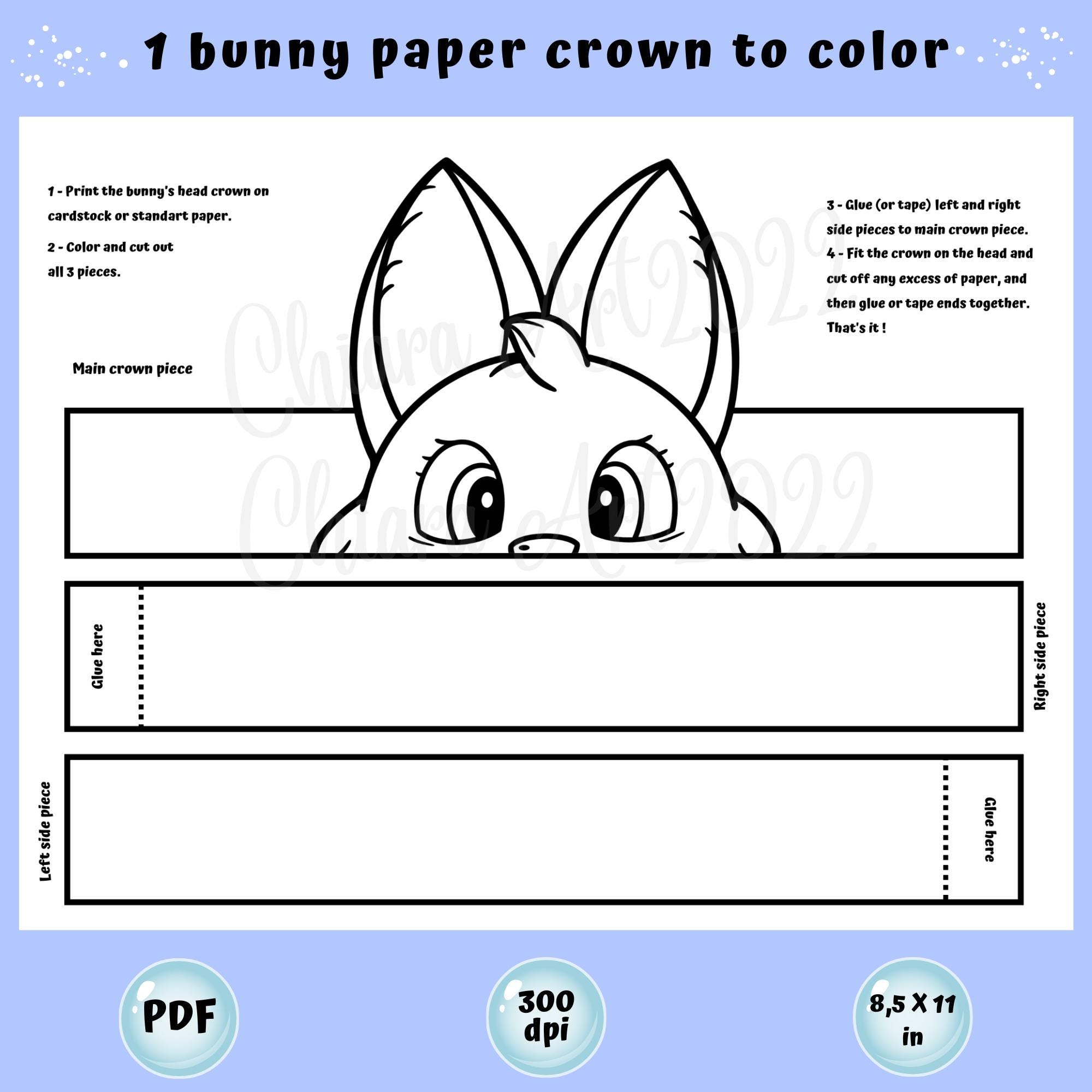 Bunny Paper Crown Printable, Rabbit Paper Hat DIY, Bunny Headband ...