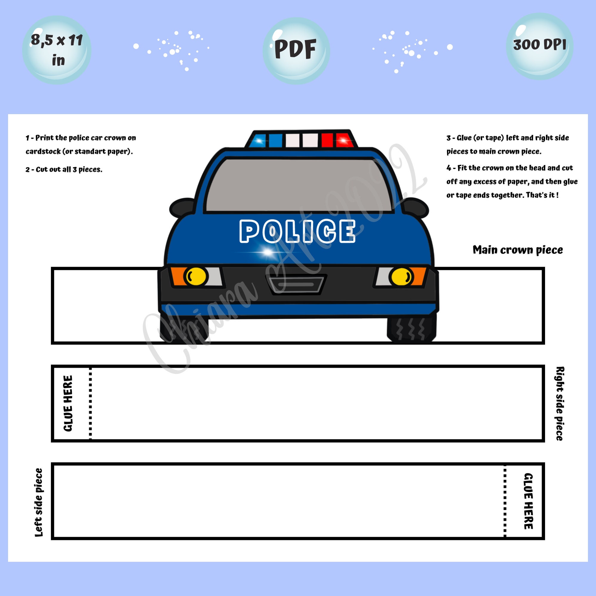 Police Car Paper Crown for Kids, Police Party Printable, Police Themed ...