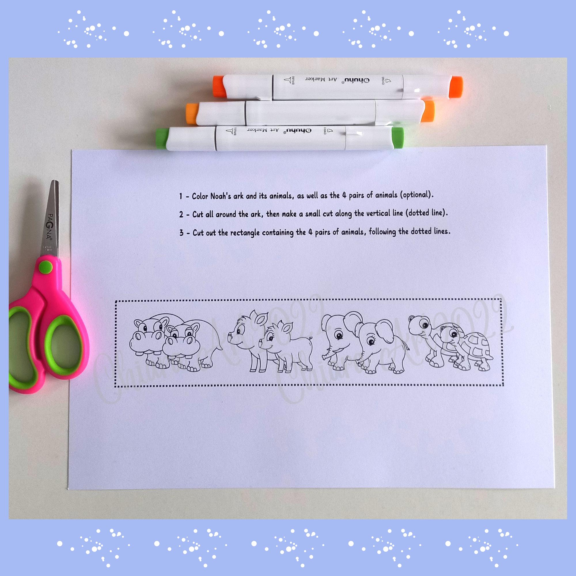 Noah's Ark Craft Printable, Noah's Ark and Animals Coloring, Sunday ...