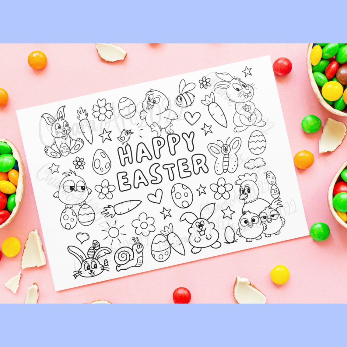 Happy Easter Coloring Page for Kids Printable, Cute Easter Doodle ...